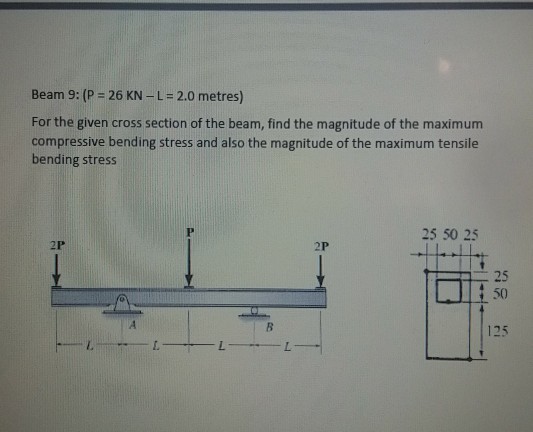 Solved Beam 9: (P-26 KN-L= 2.0 metres) For the given cross | Chegg.com