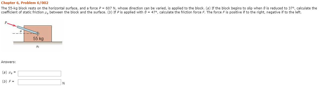 Solved Chapter 6, Problem 6/002 The 55-kg block rests on the | Chegg.com