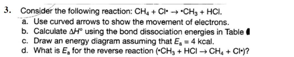 Consider the following reaction: CH_4 + Cl | Chegg.com