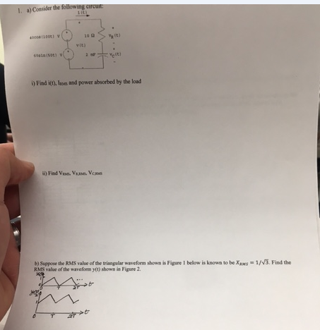 Consider the following circuit: Find i(t) and power | Chegg.com