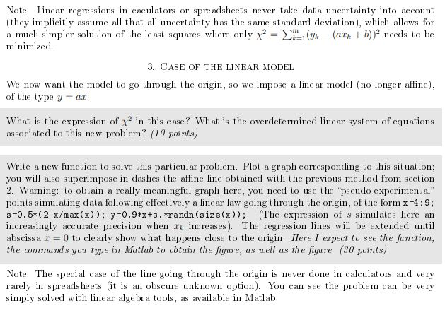 Matlab project: linear regressions using the least | Chegg.com