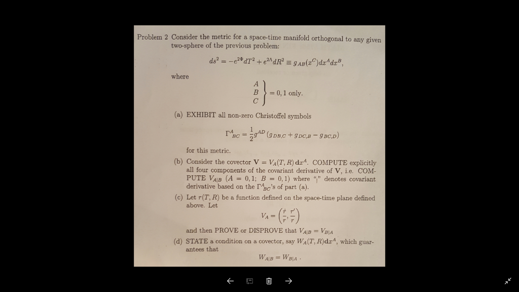 exhibit christoffel symbol. compute covariant | Chegg.com