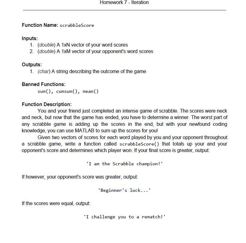 Solved Homework 7 Iteration Function Name: scrabbleScore | Chegg.com