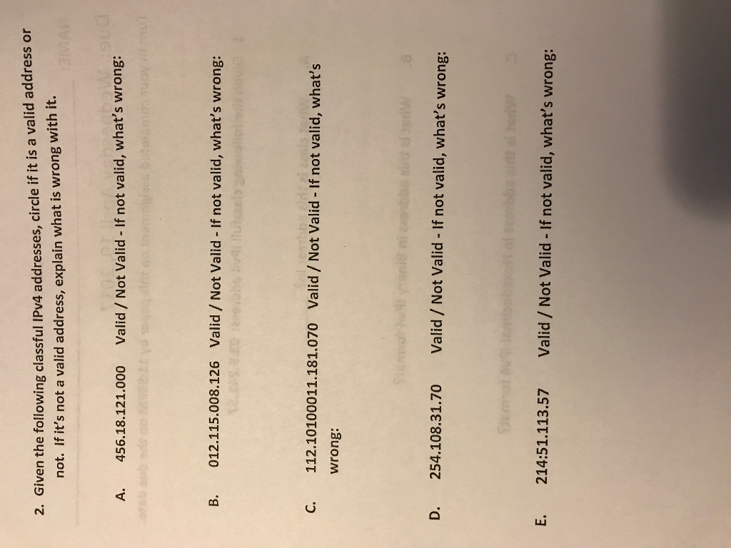 Solved Given the following classful IPv4 addresses, circle | Chegg.com