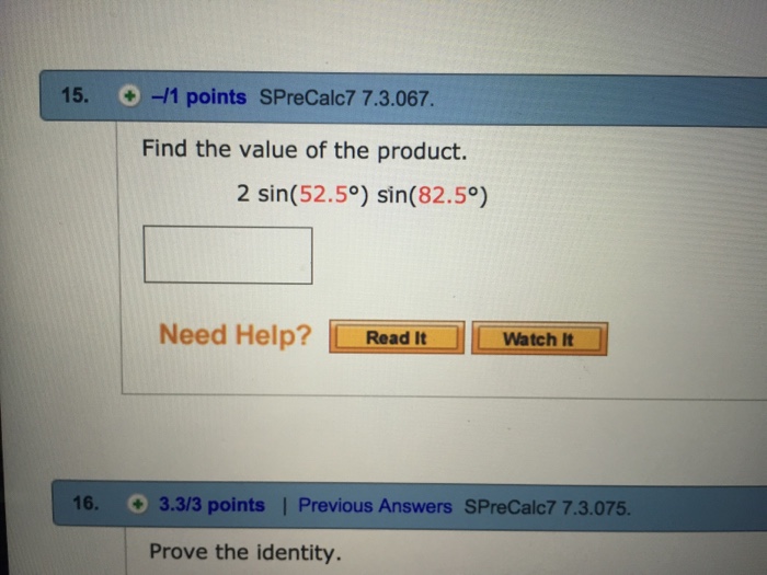 Solved Find the value of the product. 2 sin(52.5 degree) | Chegg.com