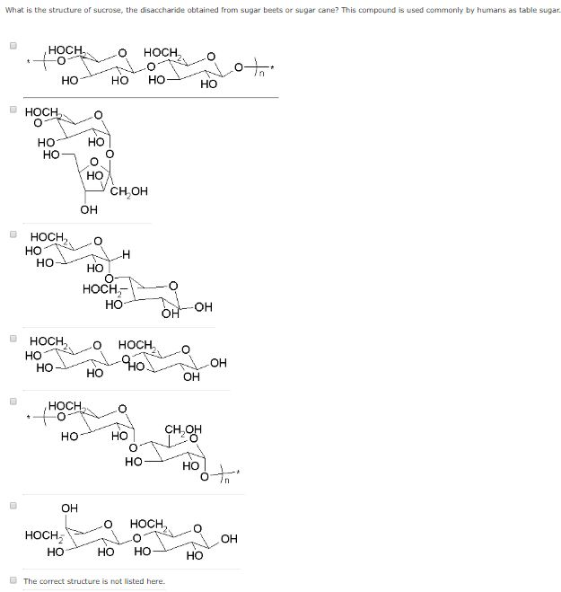 Solved What is the structure of sucrose, the disaccharide | Chegg.com