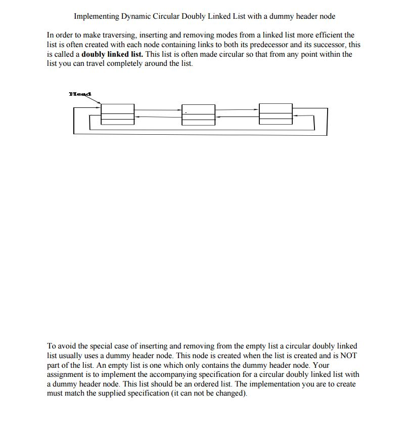 Solved Implementing Dynamic Circular Doubly Linked List with | Chegg.com