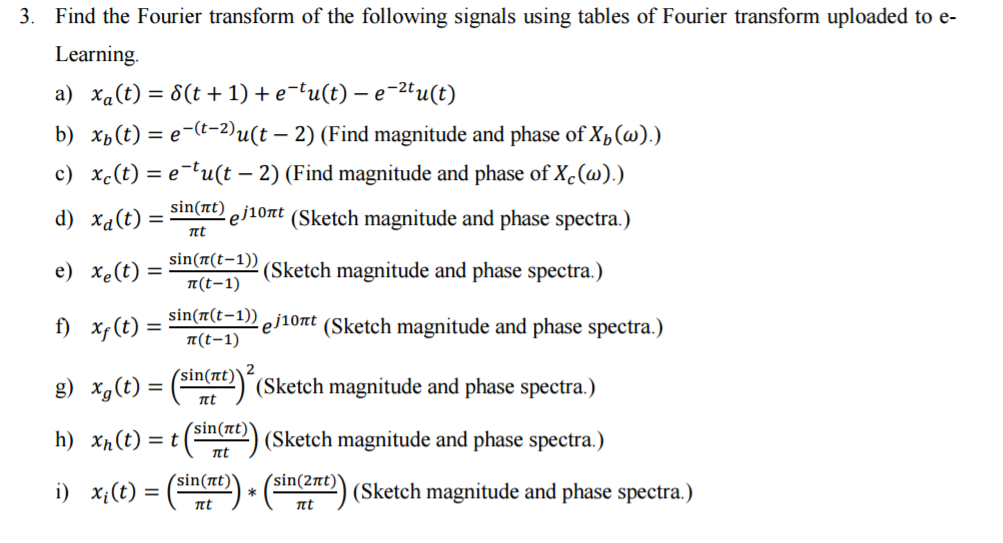 Solved Find the Fourier transform of the following signals | Chegg.com