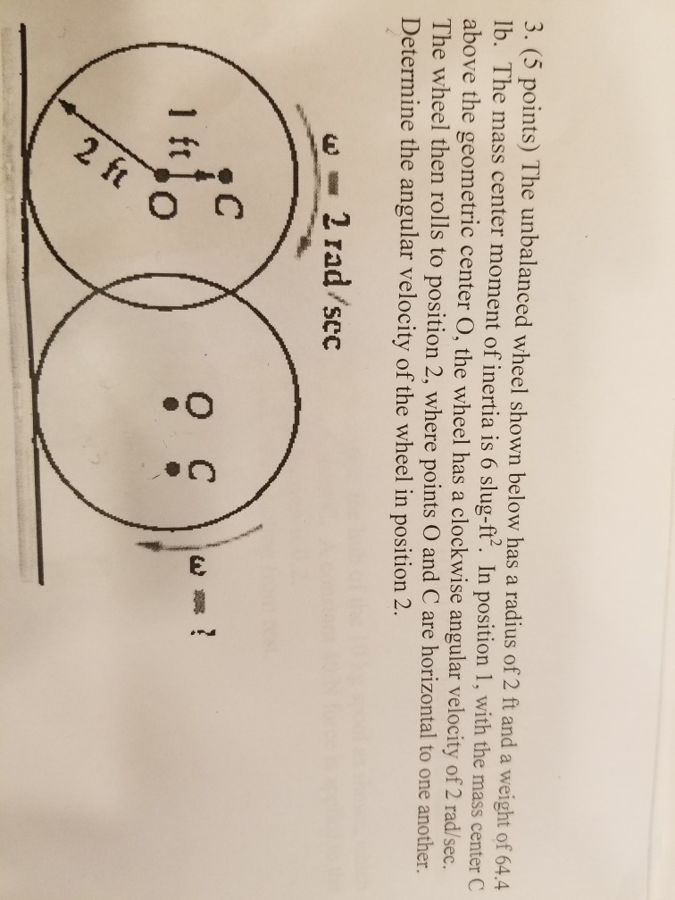 Solved 3. (5 points) The unbalanced wheel shown below has a | Chegg.com