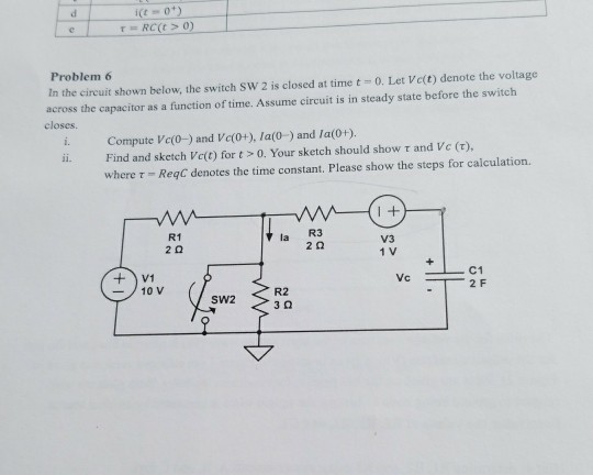 Solved τ=RC(t > 0) Problem 6 In the cireuit shown below, the | Chegg.com