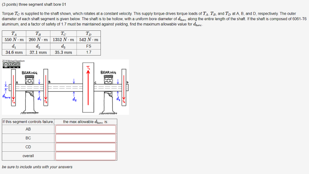 Solved (3 points) three segment shaft bore 01 Torque To is | Chegg.com