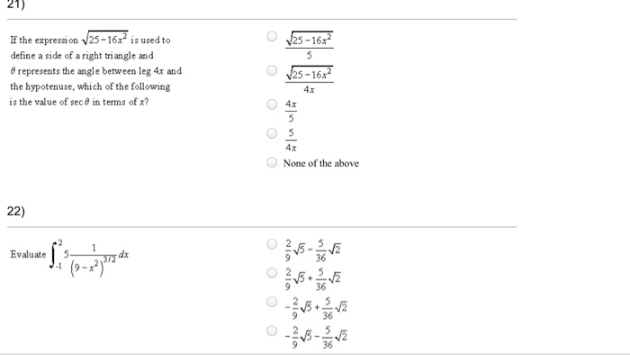 Solved If the expression squareroot 25 - 16x^2 is used to | Chegg.com