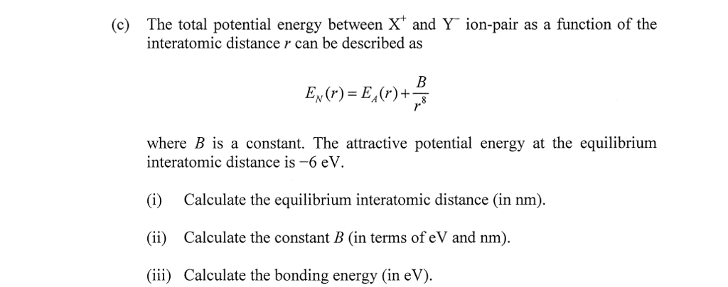Solved (c) The total potential energy between X and Y | Chegg.com