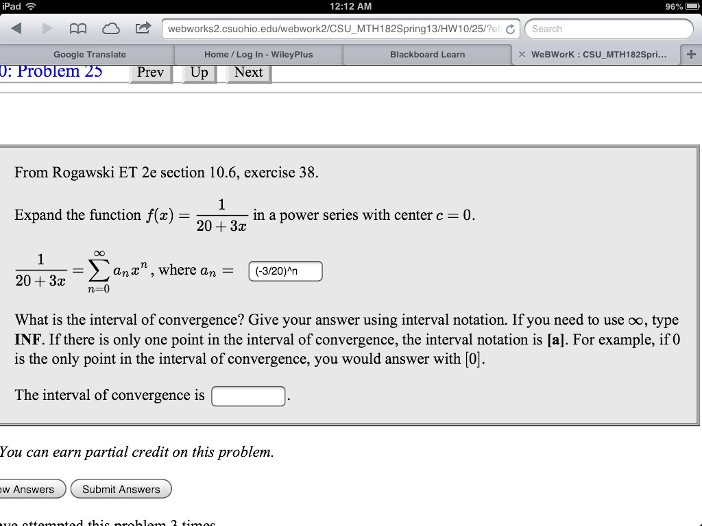 Solved Expand The Function F x 1 20 3x In A Power Series Chegg