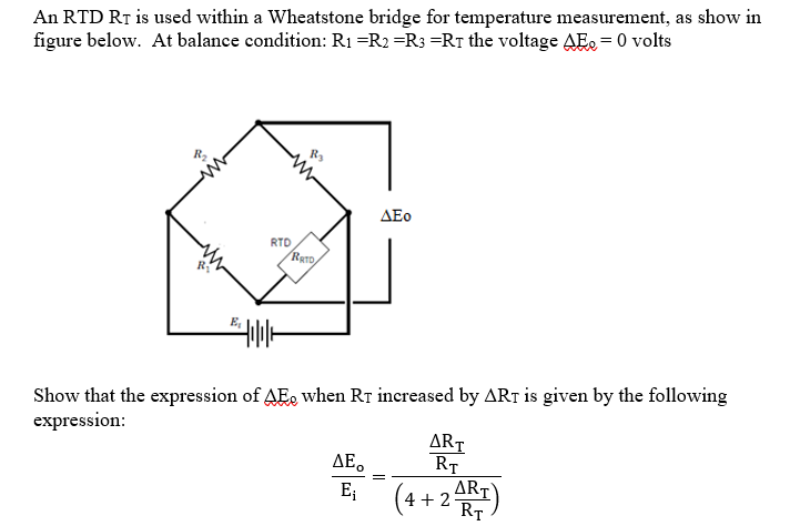 Solved An RTD RT is used within a Wheatstone bridge for | Chegg.com