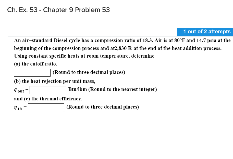 Solved An air-standard Diesel cycle has a compression ratio | Chegg.com