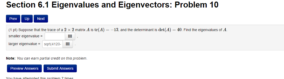 Solved Section 6.1 Eigenvalues and Eigenvectors: Problem 10 | Chegg.com