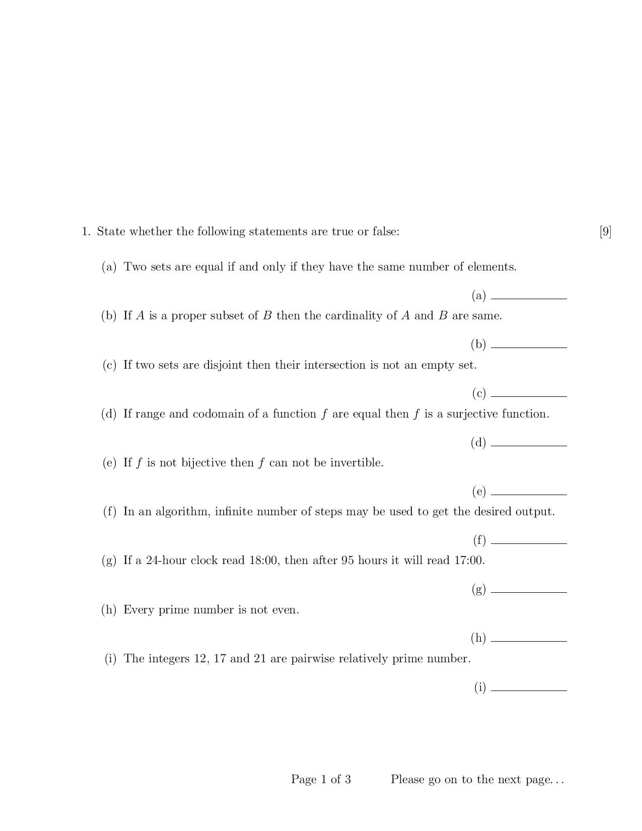 Solved 1. State whether the following statements are true or | Chegg.com