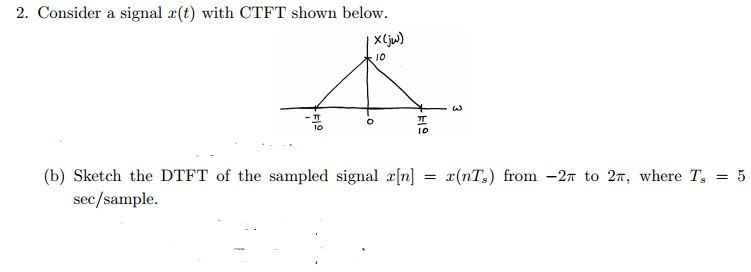 Solved 2. Consider a signal x(t) with CTFT shown below. (b) | Chegg.com