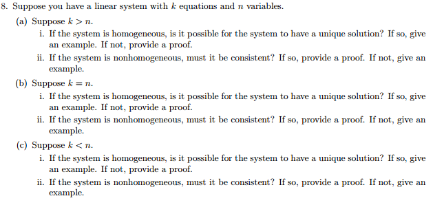 Suppose you have a linear system with k equations and | Chegg.com