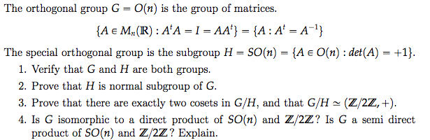 The orthogonal group G = O(n) is the group of | Chegg.com