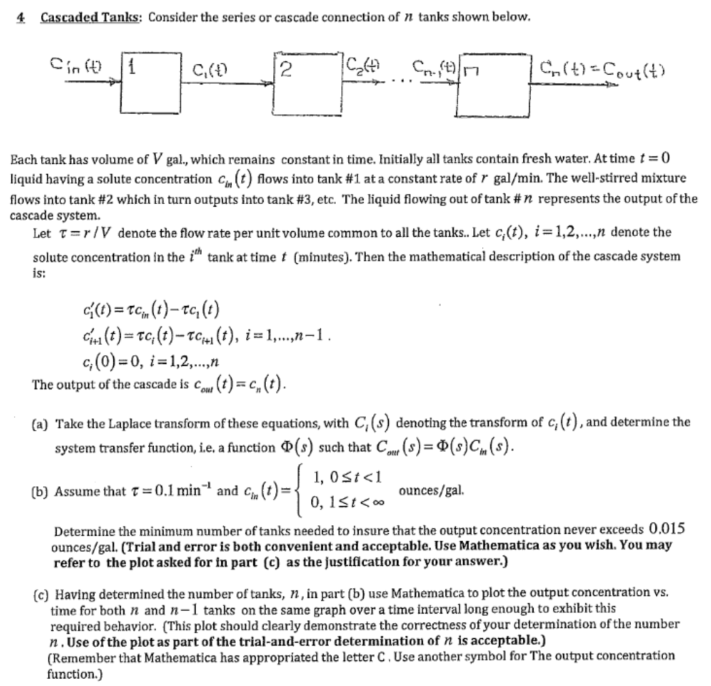 Solved Cascaded Tanks: Consider the series or cascade | Chegg.com