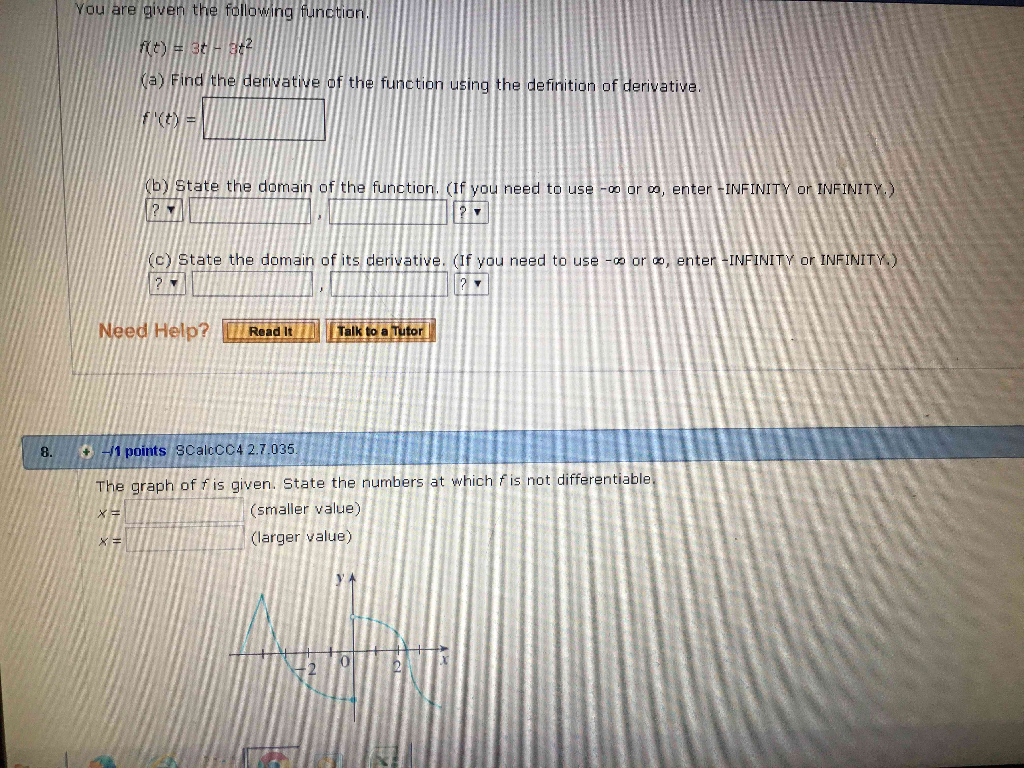 Solved You are given the following function. f(t) = 3t - | Chegg.com