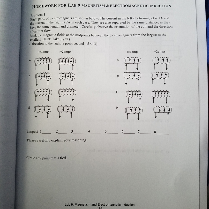 Solved HOMEWORK FOR LAB 9 MAGNETISM & ELECTROMAGNETIC | Chegg.com