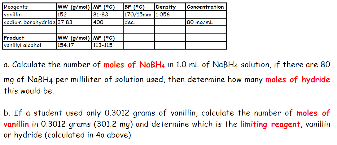 Solved Calculate The number of moles of NaBH4 in 1.0 mL of | Chegg.com