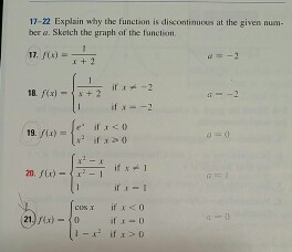 Solved 17-22 Explain why the function is discontinuous at | Chegg.com