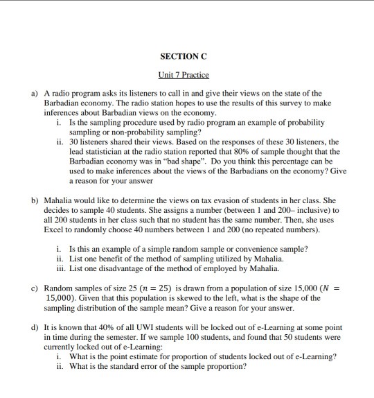 Solved SECTION C A radio program asks its listeners to call | Chegg.com
