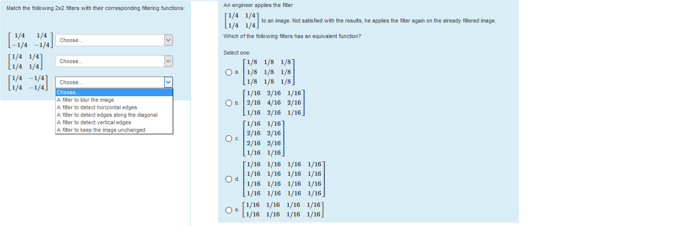 Solved Match the following 2x2 filters with their | Chegg.com