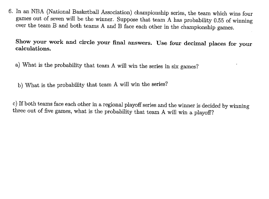 Solved In an NBA (National Basketball Association) | Chegg.com