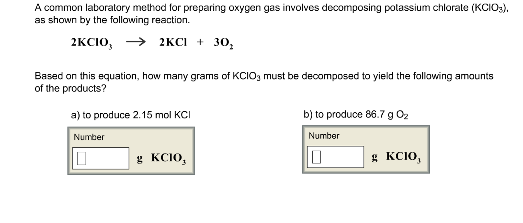 Solved Based on this equation, how many grams of KClO3 must | Chegg.com