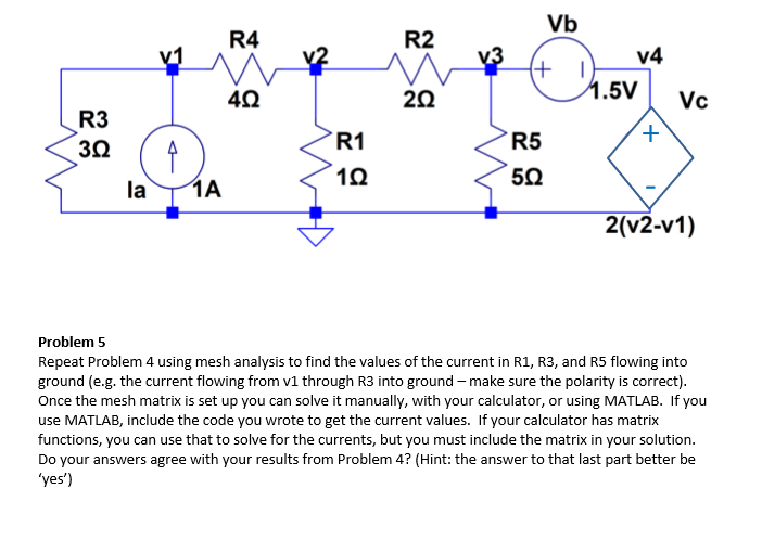 Solved Vb R4 R2 V4 42 2Ω R3 3Ω R1 10 R5 2(v2-v1) Problem 5 | Chegg.com