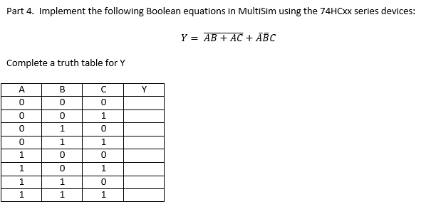 Solved Part 4. Implement the following Boolean equations in | Chegg.com