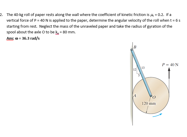 Solved The 40-kg roll of paper rests along the wall where | Chegg.com