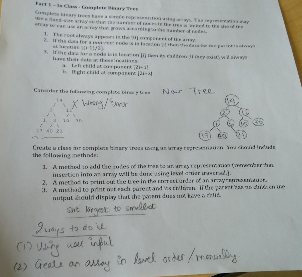 Solved Part 1 - In Class Complete Binary Tree Complete | Chegg.com