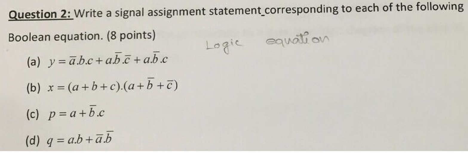 Solved Write a signal assignment statement corresponding to | Chegg.com