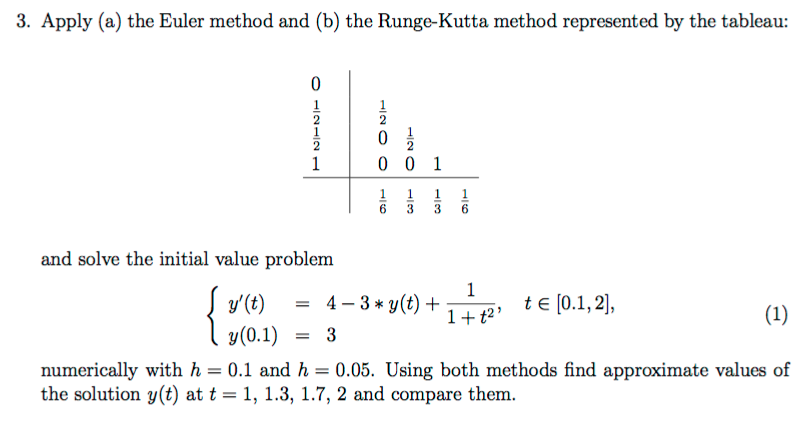 Solved Apply (a) the Euler method and (b) the Runge-Kutta | Chegg.com