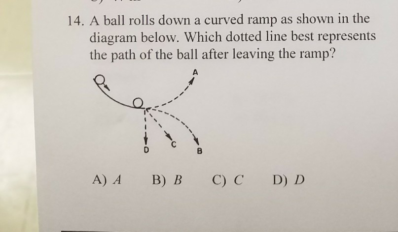 Solved 14. A ball rolls down a curved ramp as shown in the | Chegg.com