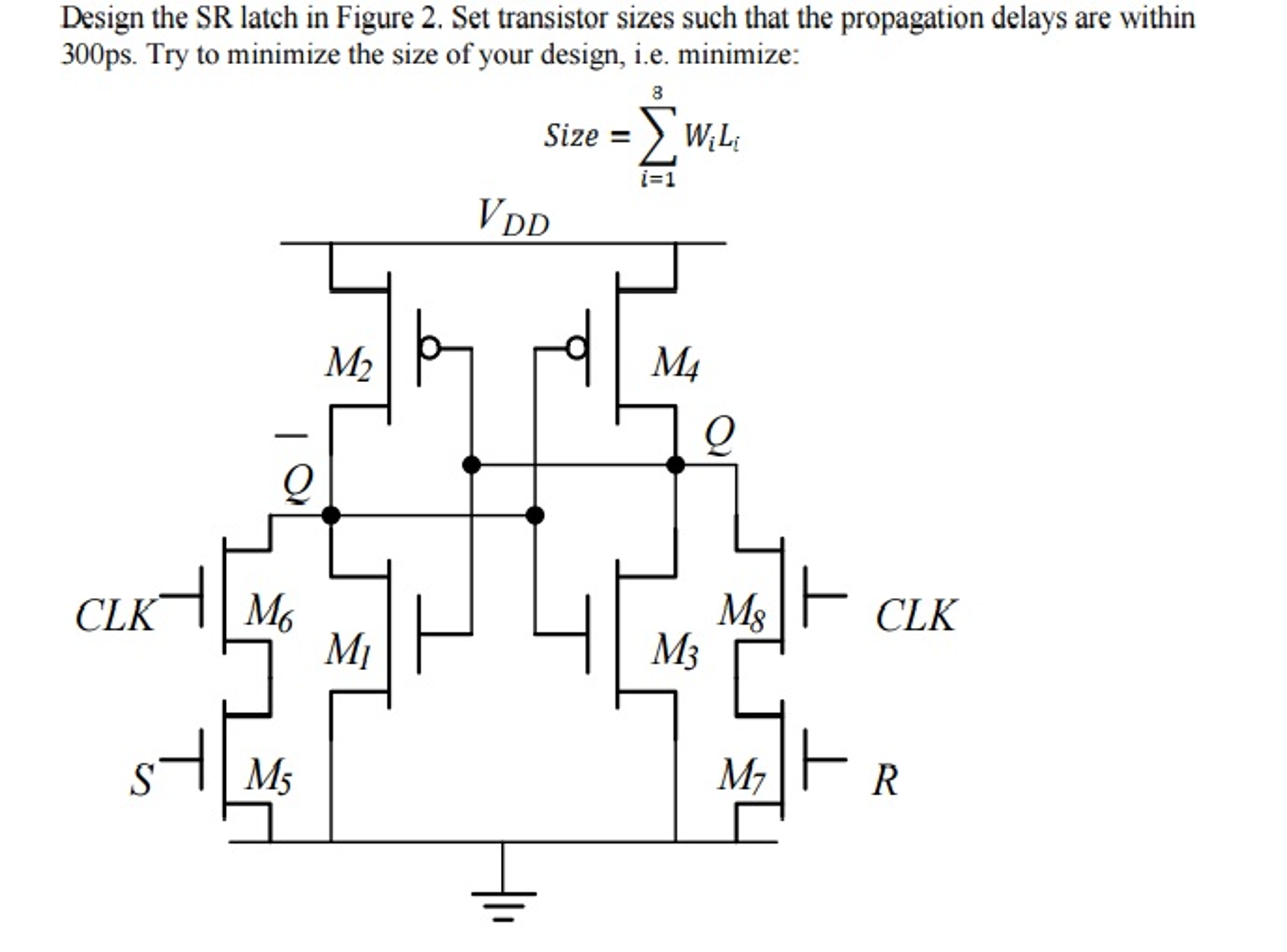 Design the SR latch in Figure 2. Set transistor sizes | Chegg.com