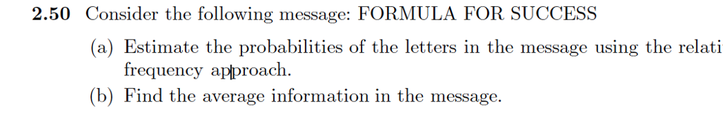Solved 2.50 Consider the following message FORMULA FOR | Chegg.com