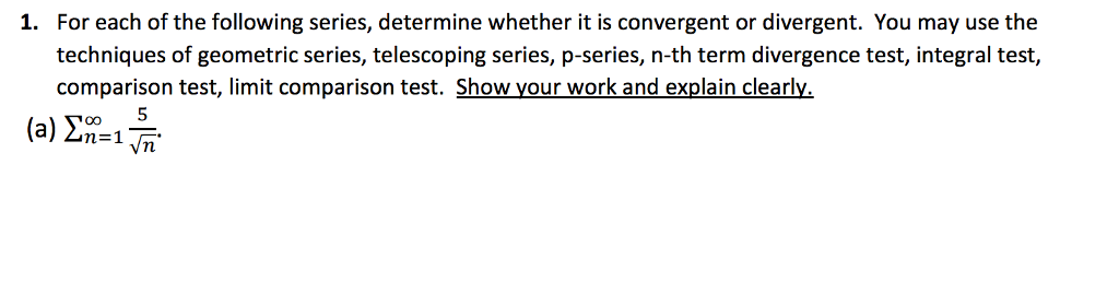 Solved For each of the following series, determine whether | Chegg.com