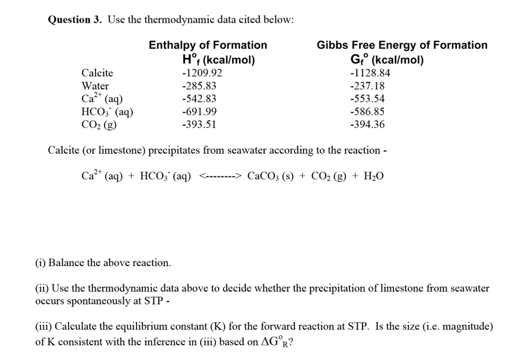 Solved Question 3. Use the thermodynamic data cited below | Chegg.com