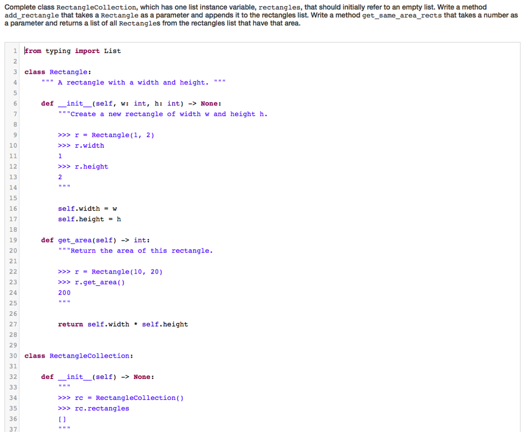 Solved Complete class RectangleCollection, which has one | Chegg.com