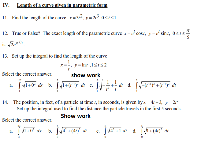 Solved IV. Length of a curve given in parametric form Find | Chegg.com