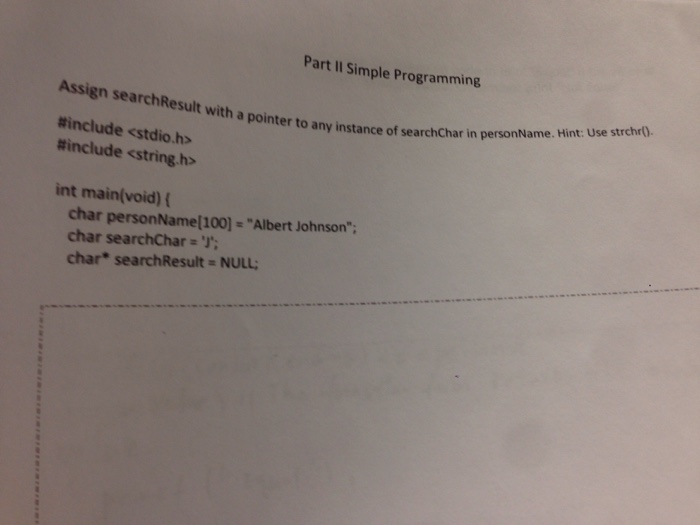 Solved Part Simple Programming Assign searchResult with a | Chegg.com