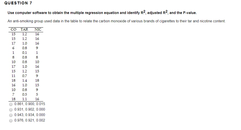 Solved QUESTION 7 Use computer software to obtain the | Chegg.com