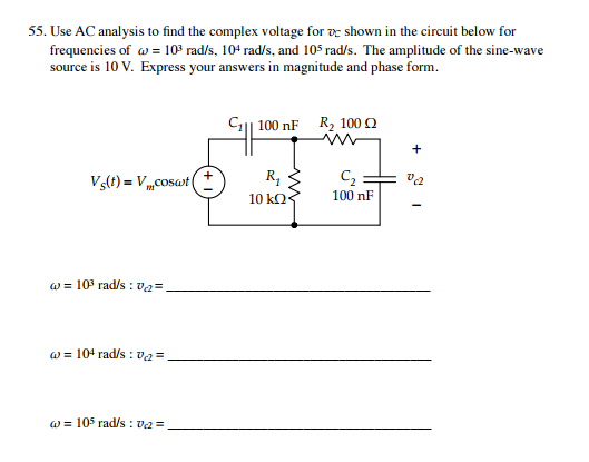 Solved 55. Use AC analysis to find the complex voltage for | Chegg.com